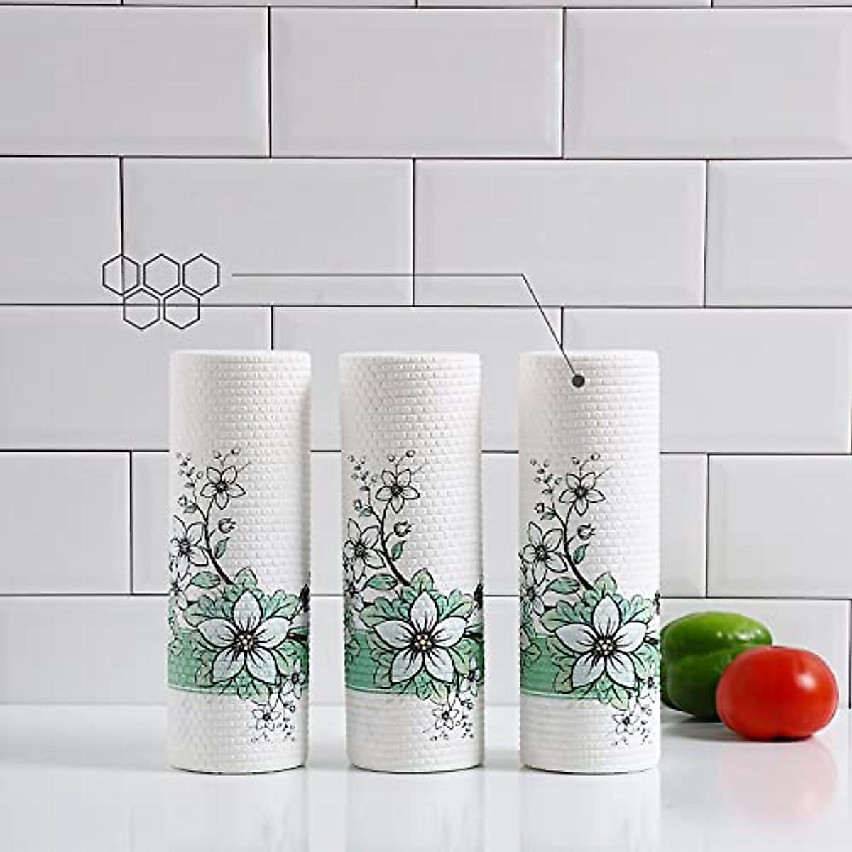 KitchLife Reusable Bamboo Paper Towels - 1 Roll = 4 Months Supply, Washable and Recycled Paper Rolls, Zero Waste Sustainable Gifts, Environmentally Friendly, Raspberry Flower