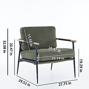 Penifun Modern Chic Accent Metal Frame, Upholstered Chenille Living Room Chairs with Removable Seat & Back Cushion, Comfy Leisure Lounge Reading Side Armchair for Bedroom, Green