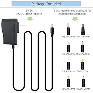 Excelity AC-DC 5V 1A Wall Charger Power Adapter with Plug 5.5 x 2.5mm / 5.5 x 2.1mm