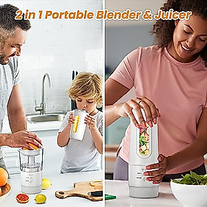 2 in 1 Portable Blender with Citrus Juicer, Blender for Shakes and Smoothies, Personal Smoothie Blender with 12 Oz Travel Cup and Lid, USB Rechargeable Mini Blender Smoothie Maker Lemon Orange Juicer