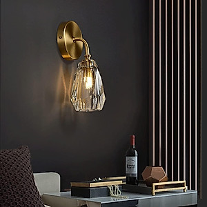 HOBIBA Reading Light Copper Wall Sconce, K9 Crystal Shade Wall Lamp, Bedside G9 Wall Lighting Adjustable Cord Wall Lights for Bedroom Hallway Bathroom (Size:A)