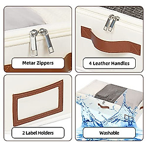 Yawinhe Under Bed Storage Containers, 2 Pack Under Bed Clothes Organizer with Sturdy Zipper, Clear Window and Reinforced Handles, for Blanket, Comforter, Bedding, 31.5x15.7x6in, Beige SNH001BEL-2