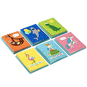 Hallmark Birthday Cards for Kids Assortment, 48 Cards with Envelopes (Dinosaurs, Sloths, Unicorns, Flamingos, Turtles, Sharks)