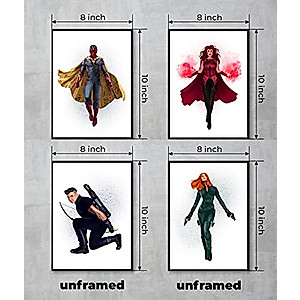 Set of 12 Superhero Posters - Ant-Man - Falcon - Hulk - Wanda - Black Widow - Iron Man - Hawkeye- Spider-Man - Black Panther - Captain America - Thor and Vision (Concept art style, 8x10)