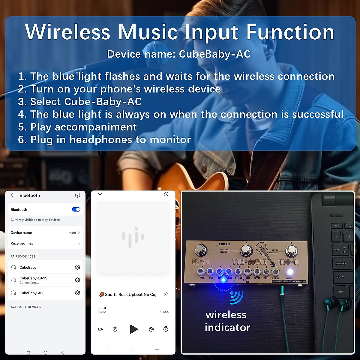 HOEREV Multi Effects Guitar Pedal Delay Reverb Phase Chorus Distortion Overdrive Multi Effects Pedal for Acoustic Guitar Built-in Battery