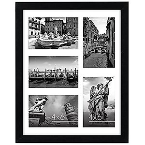 Americanflat 11x14 Collage Picture Frame in Black - Displays Five 4x6 Frame Openings or One 11x14 Frame Without Mat - Engineered Wood, Shatter Resistant Glass, Includes Hanging Hardware for Wall
