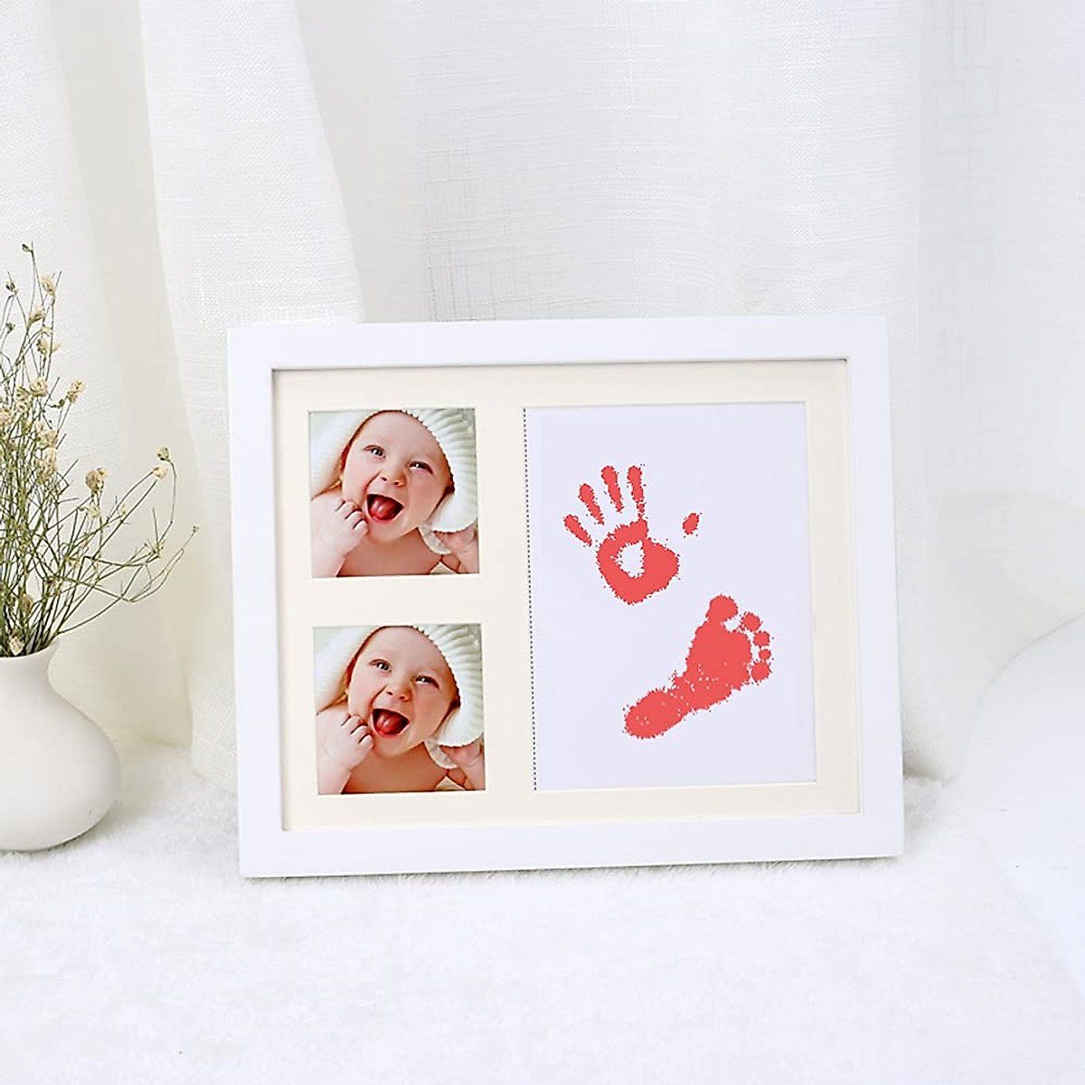 Putybudy Baby Handprint Footprint Keepsake Kit, Baby Keepsake Frames Picture Frame Kit with Ink Pad Baby Shower Gifts Baby Milestone Picture Frames Decor for Infant Boys Girls- White Frame