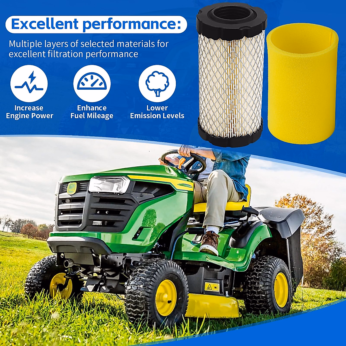 793569 793685 Air Filter for B&S John Deere E110 D120 LA125 GY21055 MIU11511 Craftsman YT(S)3000 Husqvarna 591334 Bad Boy 063-4026-00 18.5hp-21hp Enginees Lawn Mower Tractor Filter
