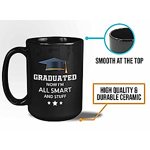 Flairy Land Graduation Coffee Mug 15oz Black - All Smart and Stuff - Graduation Gifts for Her Senior Graduation College Student College Graduate Classmate MBA Grad