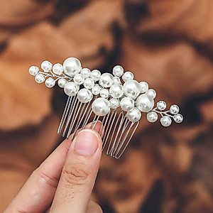 Casdre Pearl Bride Wedding Hair Comb Silver Bridal Side Comb Hair Piece Wedding Hair Accessories for Women and Girls