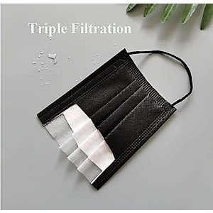 Curora 50 Pcs Black Face Masks 3Ply Black Disposable Face Masks Filter Protection