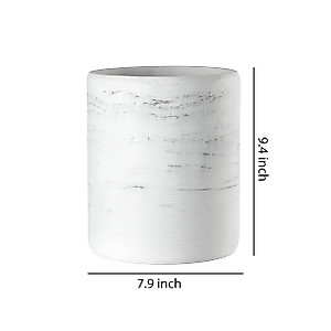 QL DESIGN Bathroom Trash Can - Decorative Bathroom Wastebasket Finished in Resin, Beautiful Marble Look, Modern Round Waste Basket for Bathroom, Powder Room Or Living Room (Marble Style)