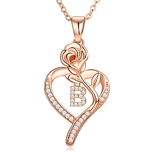 PAITAIN Rose Heart Initial Necklace for Women Necklace for Wife Girlfriend Mom Jewelry for Women-B