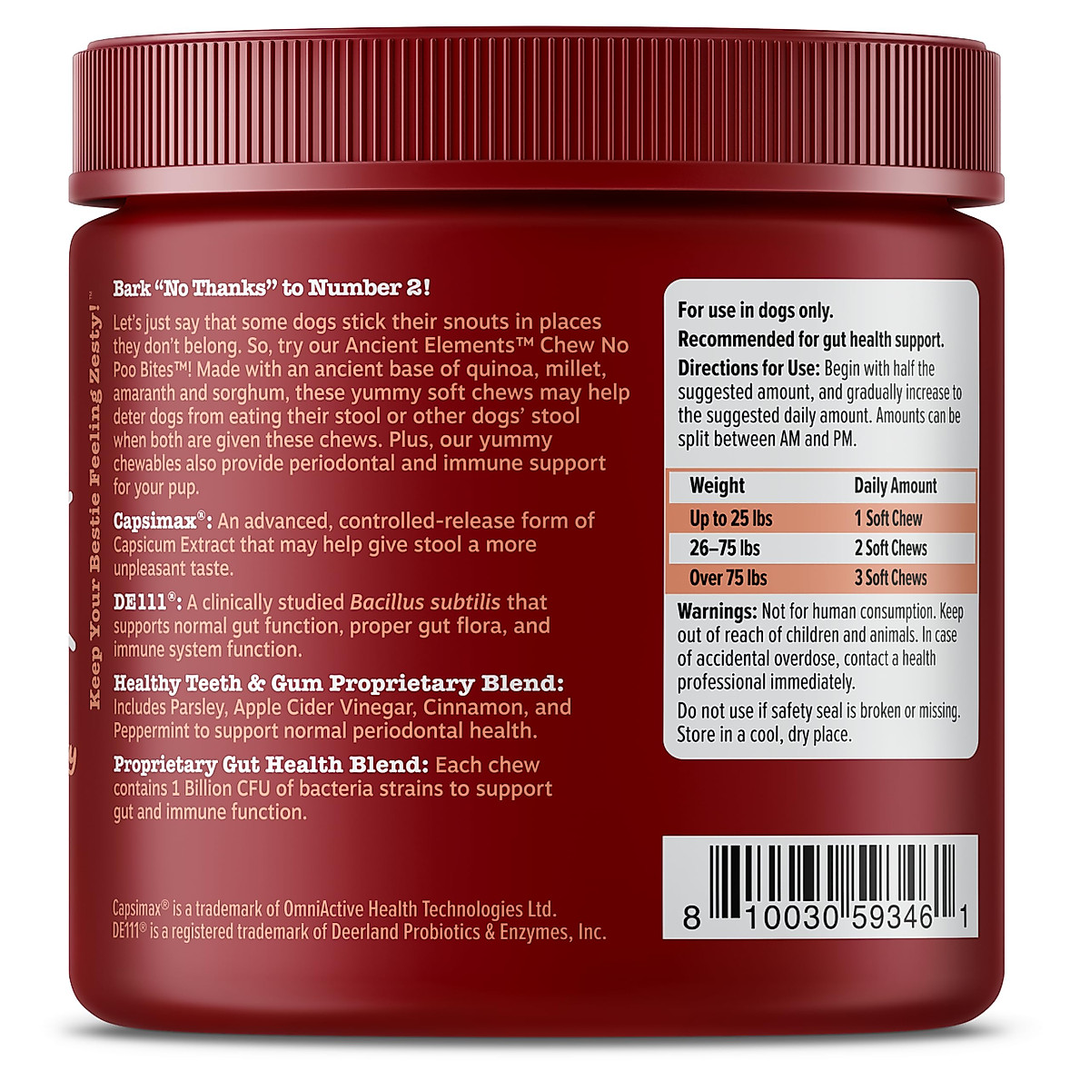 Zesty Paws Chew No Poo Bites for Dogs - Stool Eating Deterrent Soft Chews for Dogs - Gut, Periodontal & Immune System Support - Premium DE111 Bacillus subtilis Probiotic - AE Bison - 90 Count