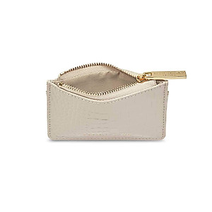 KATIE LOXTON Faux Crocodile Print Womens Medium Vegan Leather Zippered Card Holder Wallet Stone