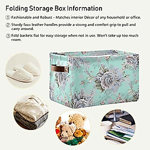 AUUXVA Floral Flower Rose Pattern Storage Bin Canvas Toys Storage Basket Bin Large Storage Cube Box Collapsible with Handles for Home Office Bedroom Closet Shelves,1 pc