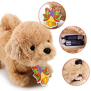 Liberty Imports Plush Golden Retriever Toy Puppy Electronic Interactive Pet Dog - Walking, Barking, Tail Wagging, Stretching Companion Animal for Kids