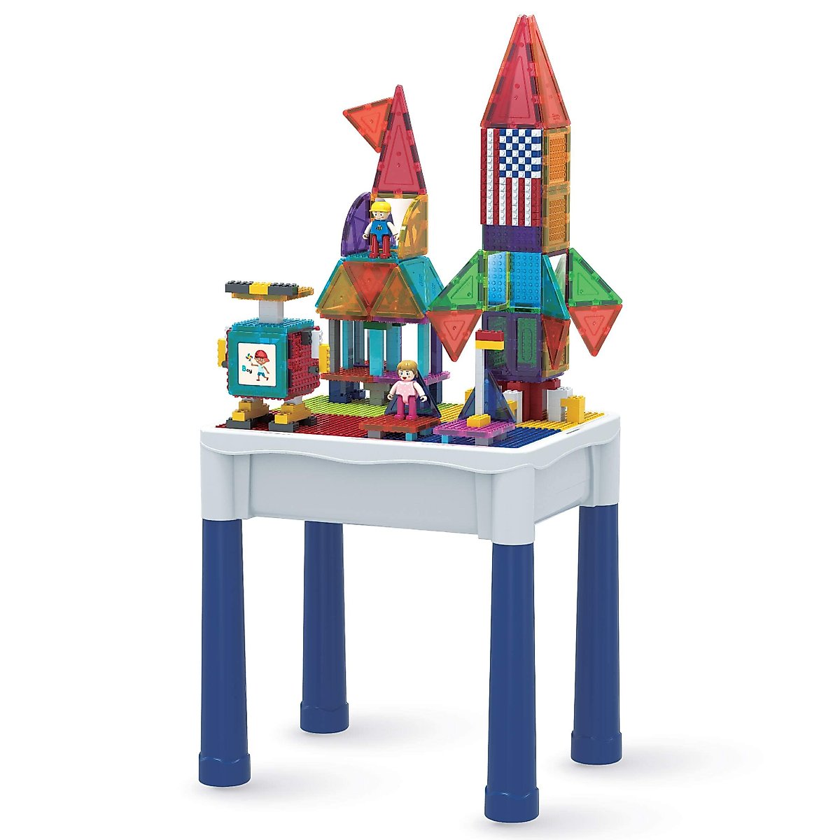 PicassoTiles 316 PCs Activity Table with Magnetic Tiles and Building Brick Blocks, Playset Table with Magnetic Action Figures & Storage Included, Can be Use as Water & Sand Tables STEM Toys Ages 3+