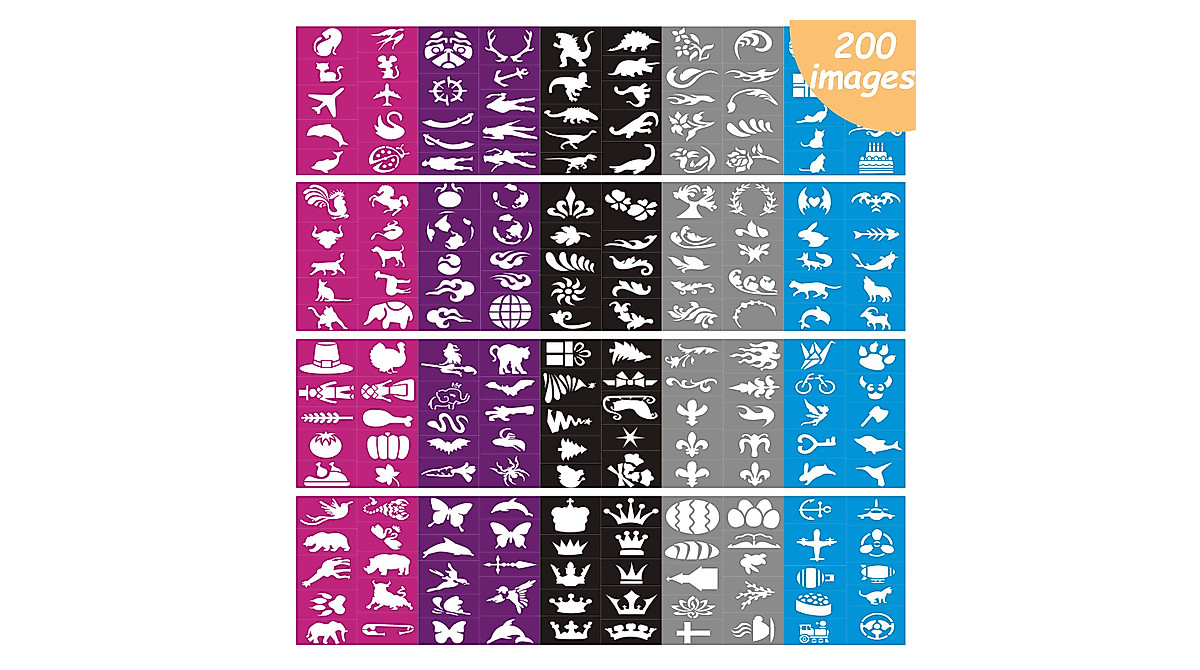 Lystin Face & Body Paint Stencils Kit - 200 Fun Designs