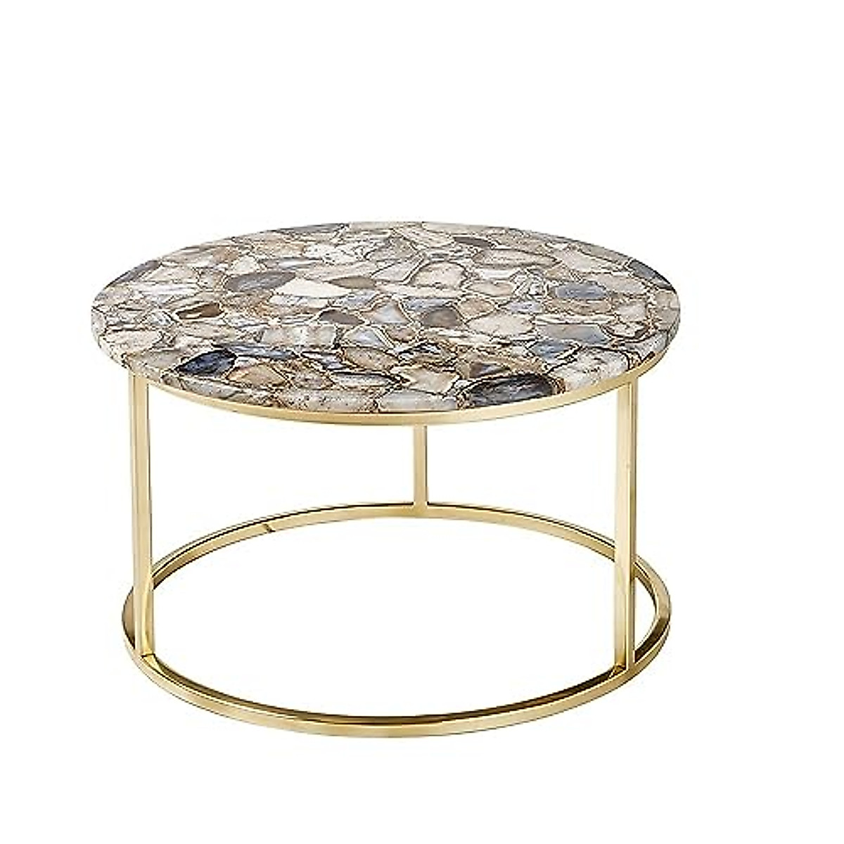 42 x 42 Inches Round Shape Marble Dining Table Top Shiny Brown Agate Stone Epoxy Art Reception Table for Restaurant Decor