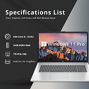 HP 17.3 Inch FHD Business Laptop, 13th Intel i5-1335U(Beat i7-1255U), 16GB RAM, 1TB SSD, Windows 11 Pro, Backlit Keyboard, Numeric Pad, HDMI, Silver, PCM