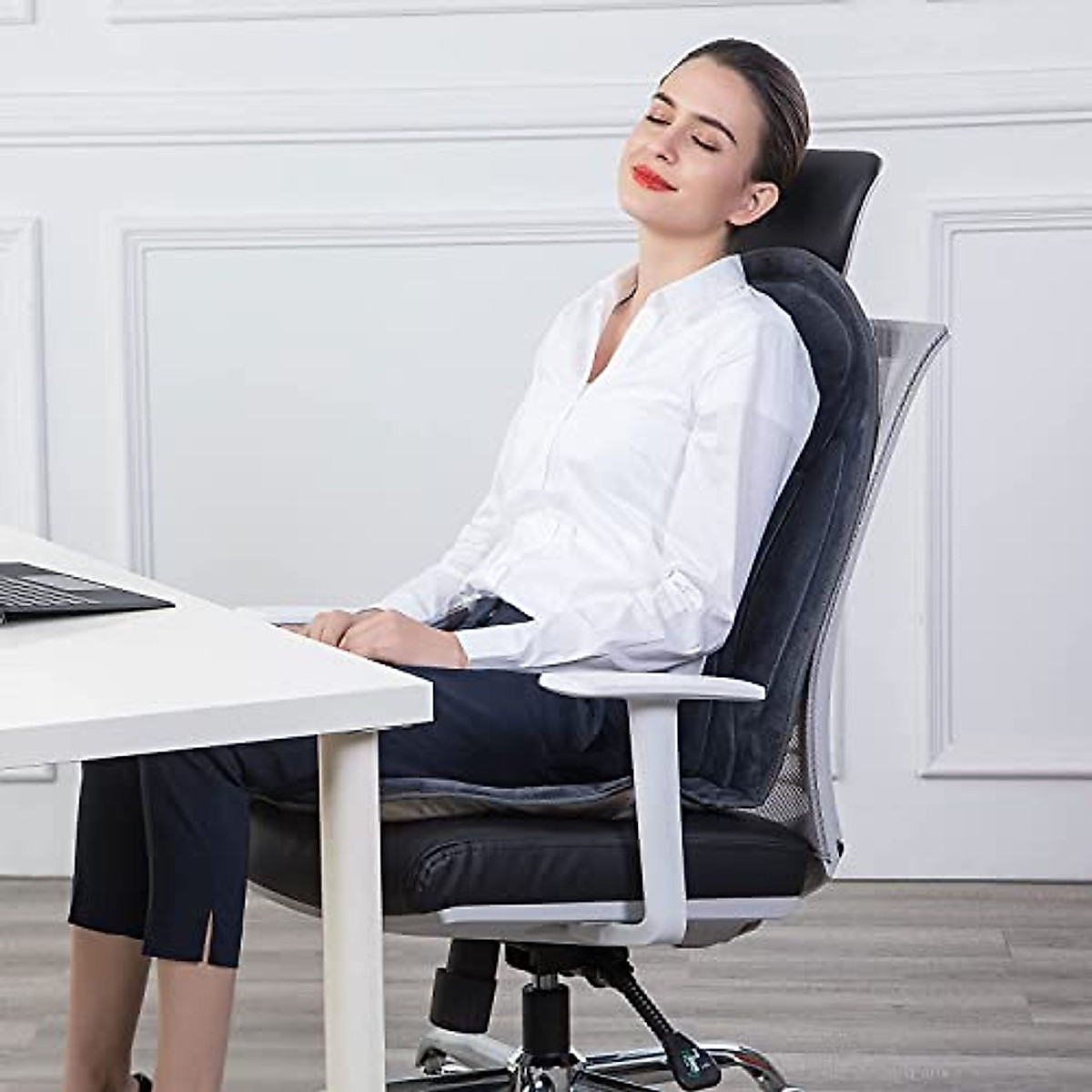 Snailax Vibration Massage Seat Cushion with Heat 6 Vibrating Motors and 2 Heat Levels, Back Massager, Massage Chair Pad for Home Office use