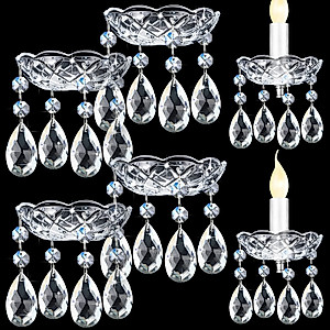 Bonuci 6 Pcs Chandelier Bobeche 4 Side Holes 4 Inch Chandelier Clear Bobeche Lamp Elegant Chandelier Parts Cups for Hanging Chandelier Wedding Birthday Party Decor(Crystal, Stylish Style)