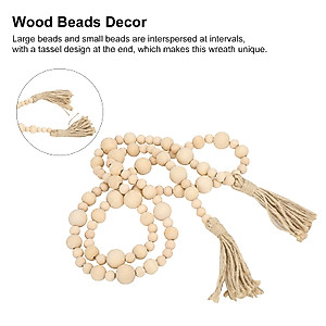 Wood Bead Garland with Tassel, Wooden Farmhouse Beads Rustic Prayer Beads Wall Hanging Decoration for Table, Wall, Shelf, Tray, Christmas Tree, Living Room, Bedroom, Entry Table Decor