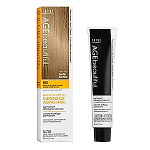 AGE beautiful Permanent Hair Color Dye Liqui Creme | 100% Gray Coverage | Anti-Aging Haircolor | Biotin for Thicker, Fuller Hair | Professional Salon Coloring | 8G Medium Gold Blonde