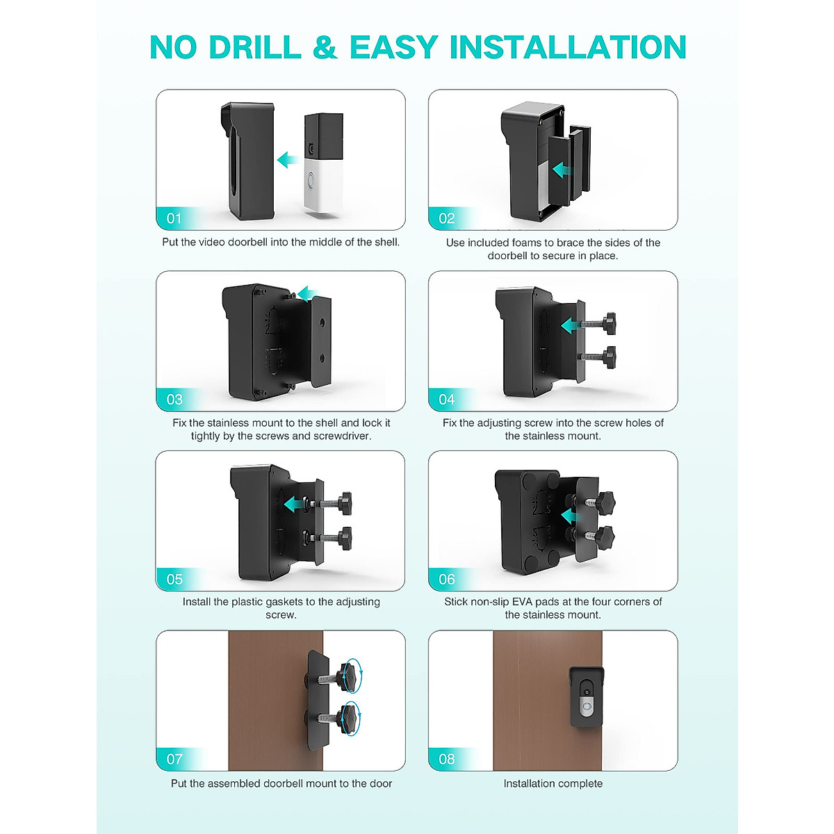 Weatherproof Anti-Theft Video Doorbell Mount Compatible with Video Doorbell, Adjustable No-Drill Mounting Bracket Wedge Adapter Holder Accessories for Home Rentals