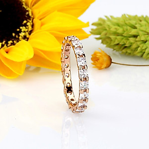Double Accent Sterling Silver 14K Rose Gold Plated Princess CZ Rose Tone Eternity Ring Band 3MM (Size 4 to 12), 11