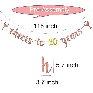WEIANDBO Cheers to 20 Years Rose Gold Glitter Banner,Pre-Strung,20th Birthday/Wedding Anniversary Party Decorations Bunting Sign Backdrops,cheers to 20 years