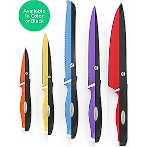 Vremi 10 Piece Black Knife Set - 5 Kitchen Knives with 5 Knife Sheath Covers - Chef Knife Sets with Carving Serrated Utility Chef's and Paring Knives - Magnetic Knife Set with Matching Black Case
