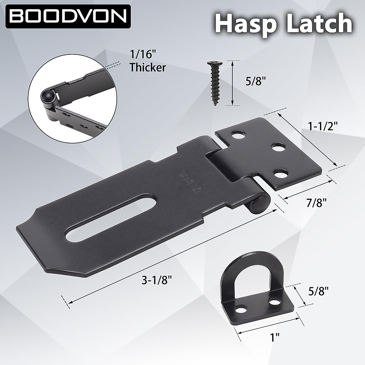 BOODVON Door Lock Hasp Latch, Iron Safety Packlock Clasp Hasp Lock Latch, Extra Thick Gate Lock Hasp with Screws Brushed Finish 1 Pack(3 Inch)