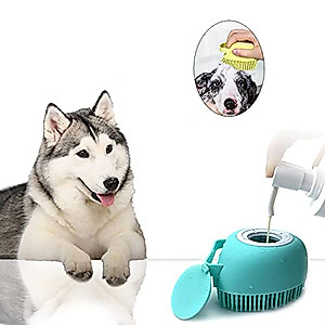 ELEGX Pet Grooming Bath Massage Brush with Soap and Shampoo Dispenser Soft Silicone Bristle for Long Short Haired Dogs Cats Shower (Blue)