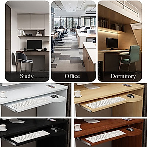 V3VOGUE Home Office Keyboard Mouses Storage Shelves - Slider Keyboard Tray - for Install Under The Desk - Wooden Sliding Tray 60x26cm 70x26cm Computer Desk Extender for Typing Workstation