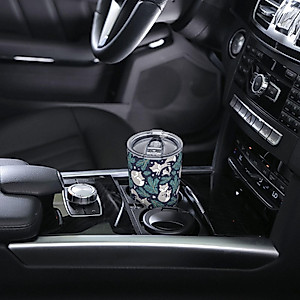 20 Oz Tumbler with Lid and Straw, Gray Fox Green Leaf Insulated Tumbler Stainless Steel Cups, Personalized Coffee Tumbler Travel Mug Water Bottle