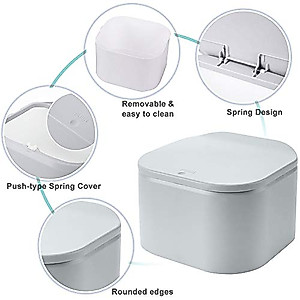 Small Trash Can with Lid, Mini Plastic Table Countertop Desktop Garbage Bin for Study Desk Dressing Table Office Kitchen Bathroom Bedroom Living Room, Grey