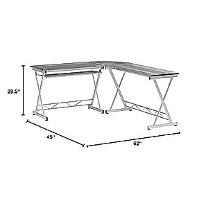 Techni Mobili L Shaped Desk with Keyboard Tray - Efficient Work from Home Desk - Glass L Shaped Desk - Professional Work Desk For Home Office - Versatile Glass Corner Desks for Home Office