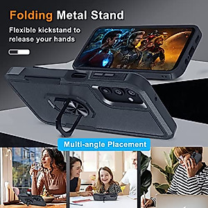 WRJ for Samsung Galaxy A14 4G LTE/5G Case with Screen Protector,[Military Grade][Shockproof Protection][Built-in Ring Kickstand] Heavy Duty PC+TPU Dual Layer Case Cover - Black