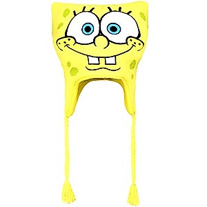 Concept One SpongeBob Squarepants Beanie Hat, Peruvian Knit Acrylic Beanie Cap with Tassels, Yellow, One Size