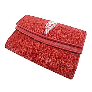 PELGIO Genuine Stingray Skin Women's Medium Clutch Wallet Purse (Black)