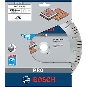 Bosch 2608602645 Diamond Cutting Disc Best for Stone, 230mm Ø, 22.23mm x 2.4mm x 15mm, Silver/Grey