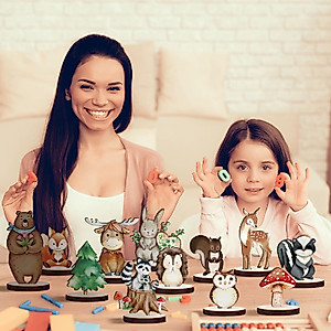 Geetery 12 Pcs Woodland Animals Wooden Animal Cutout Shapes Forest Painted Woodland Baby Shower Decorations Woodland Creatures Wood Table Centerpieces for Woodland Camp Party Supplies (Cute)