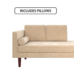 DHP Nola Mid Century Modern Upholstered Daybed and Chaise Lounger, Ivory Velvet