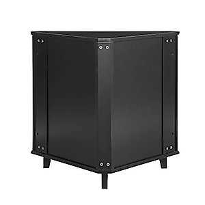 Walker Edison Ronne 2 Door Corner Accent Table with Fretwork Detail, 32 Inch, Black