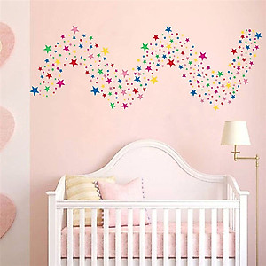 ANFRJJI Colorful Star Wall Sticker - Colorful Star Wall Decal - Colorful Star Wall Art - PVC Removable Wall Decor for Kids Room - Rainbow Colors Primary 6 Colors Star Decals - 318 piece Color Stars