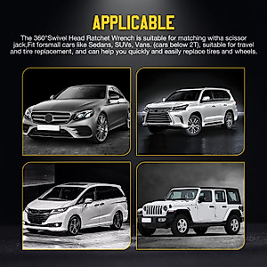 Jack Ratchet Wrench, 360° Swivel Auto Labor-Saving Car Jack Wrench with Long Handle, Handle Scissor Jack, Tire Wheel Lug Wrench for Motorcycle, Van, SUV and Other Vehicles