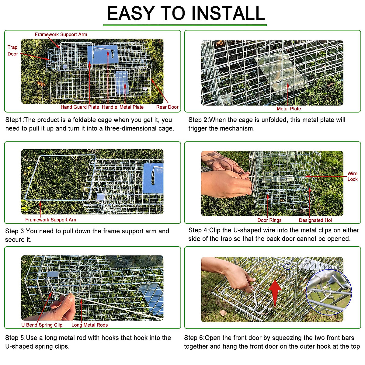 Live Animal Cage Trap,24 X 7 X 8In Animal Trap for Rabbits,Stray Cats,Squirrels,Humane Cat Trap,Foldable Live Traps Cage with Handle for Groundhogs,Opossums