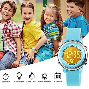 cofuo Kids Digital Sport Waterproof Watch for Girls Boys, Kid Sports Outdoor LED Electrical Watches with Luminous Alarm Stopwatch Child Wristwatch 3-12 Years